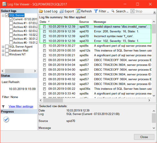 How to log SQL Server error messages to SQL/Windows error logs ...